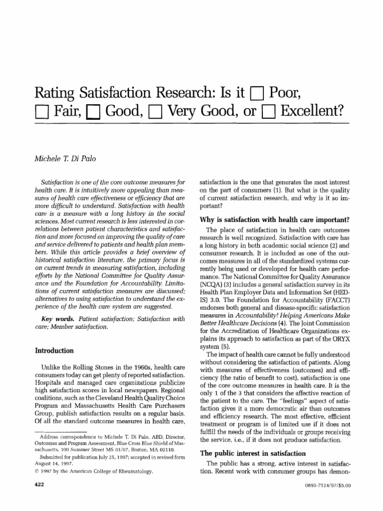 Rating Satisfaction Research - Is It Poor, Fair, Good, Very Good, or ...