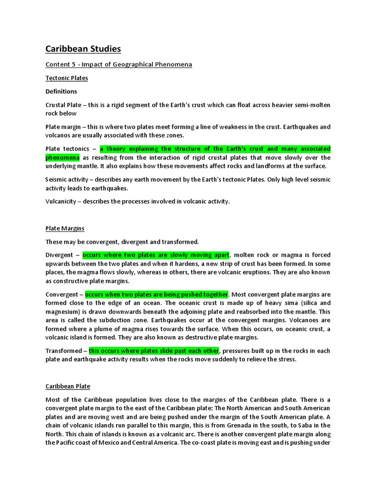 Caribbean Studies: Content 5 - Impact of Geographical Phenomena | PDF ...