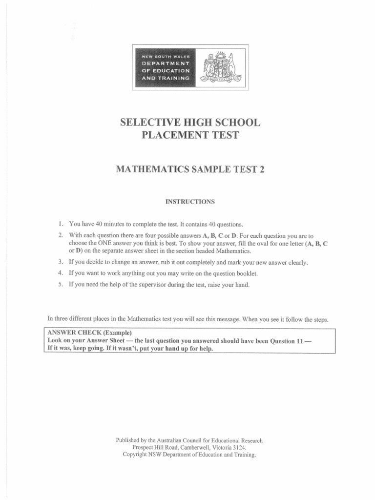 002 Selective School Mathematics Placement Test PDF | PDF