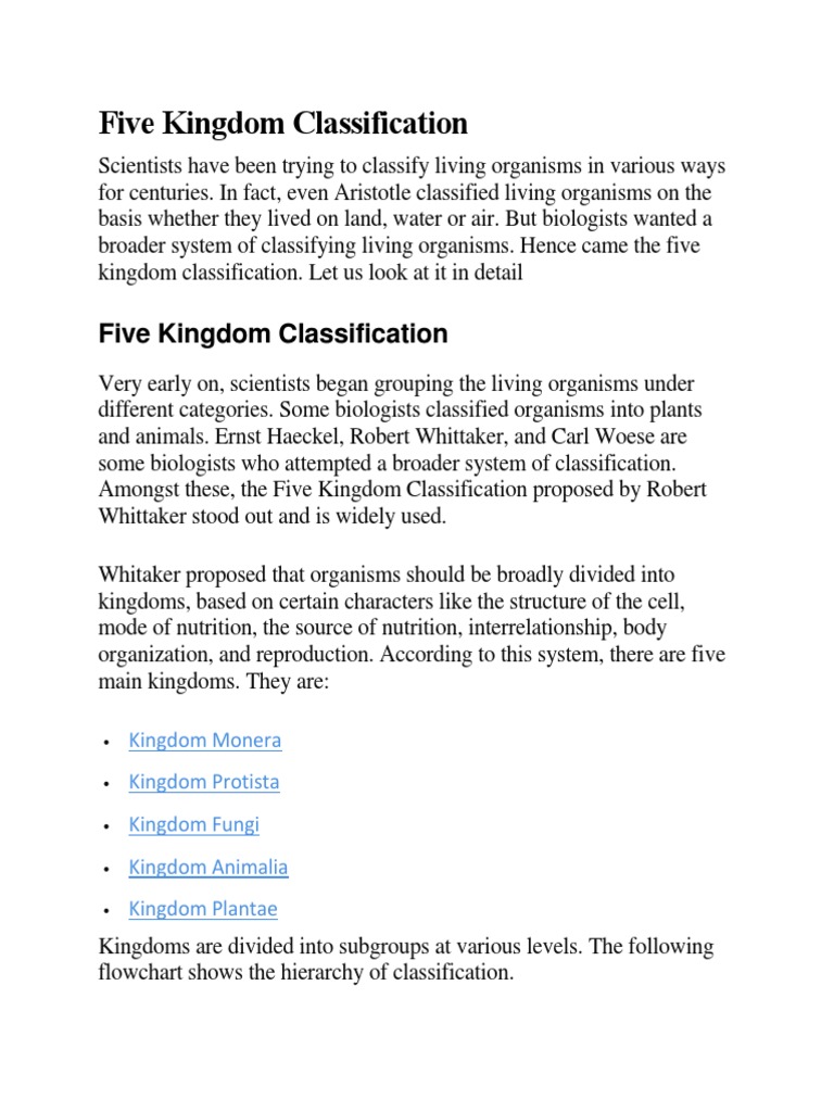 An Overview of Robert Whittaker's Five Kingdom Classification System ...