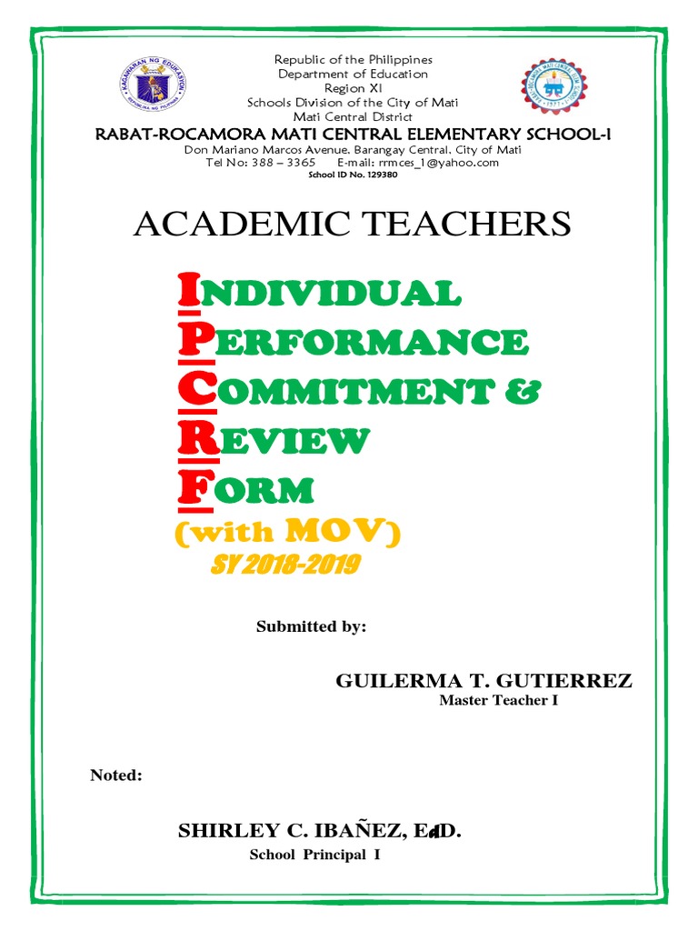 ipcrf cover page | Educational Assessment | Classroom Management