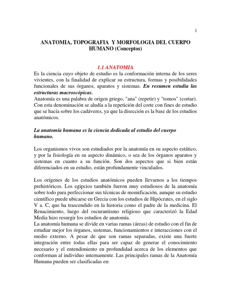 CONCEPTOS Anatomia, Topografia y Morfologia | PDF | Términos anatómicos de ubicación | Anatomía