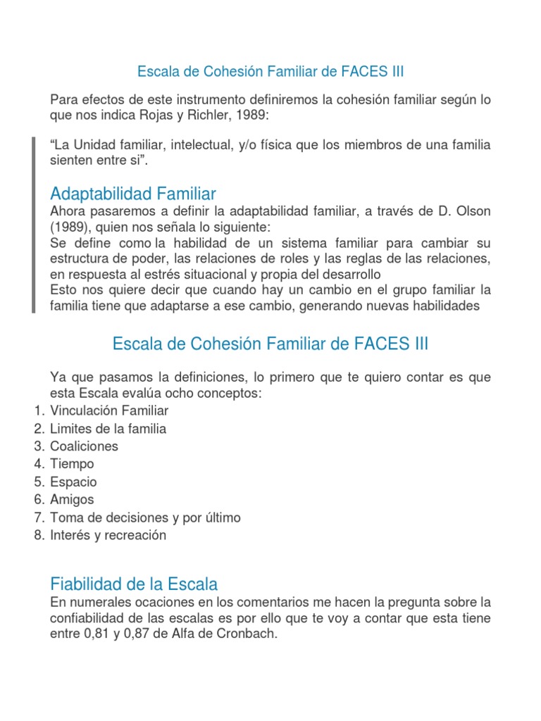 Escala de Cohesión Familiar de FACES III | PDF | Alfa de Cronbach