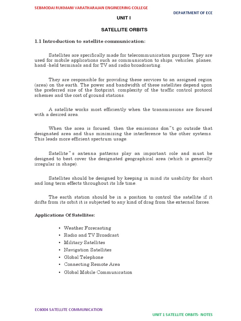 Ec6004 Unit 1 Satellite Orbits Notes | PDF | Apsis | Satellite