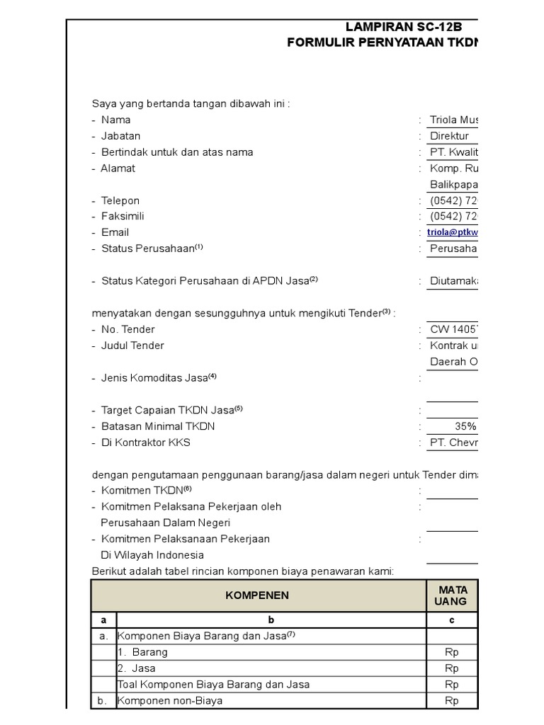 Formulir Pernyataan TKDN Jasa | PDF