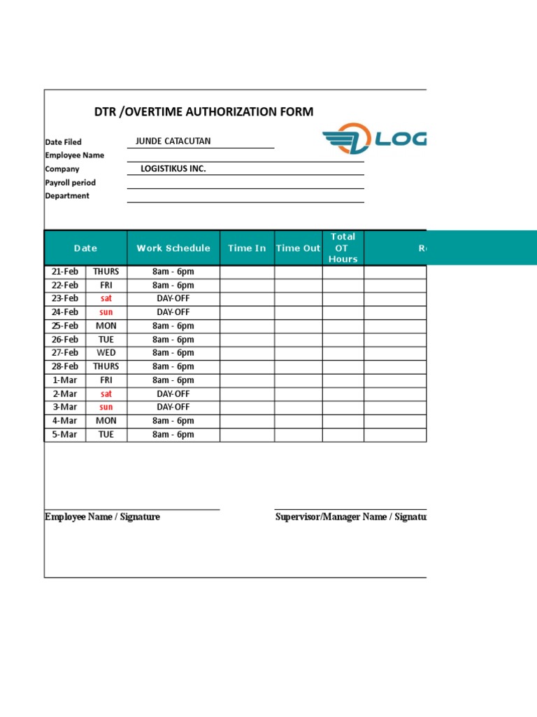 DTR Overtime Authorization Form | PDF