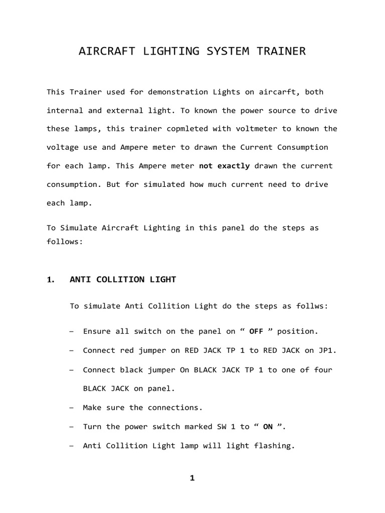 Aircraft Lighting System Guide | PDF | Switch | Power (Physics)
