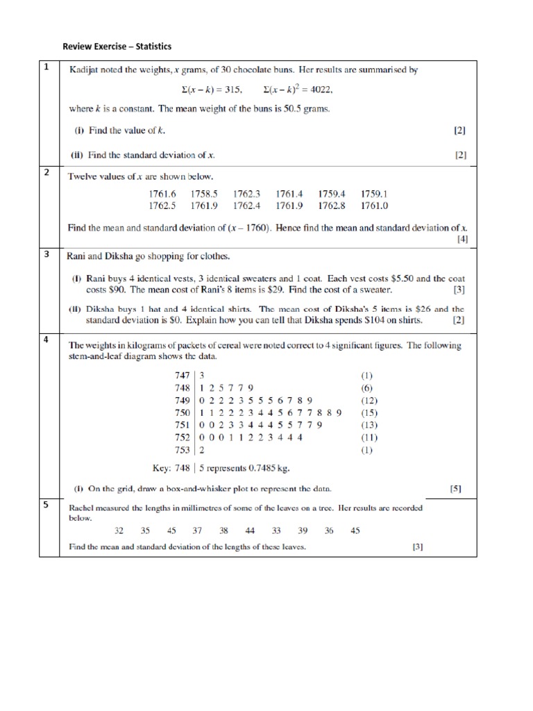 Review Exercise - Statistics | PDF