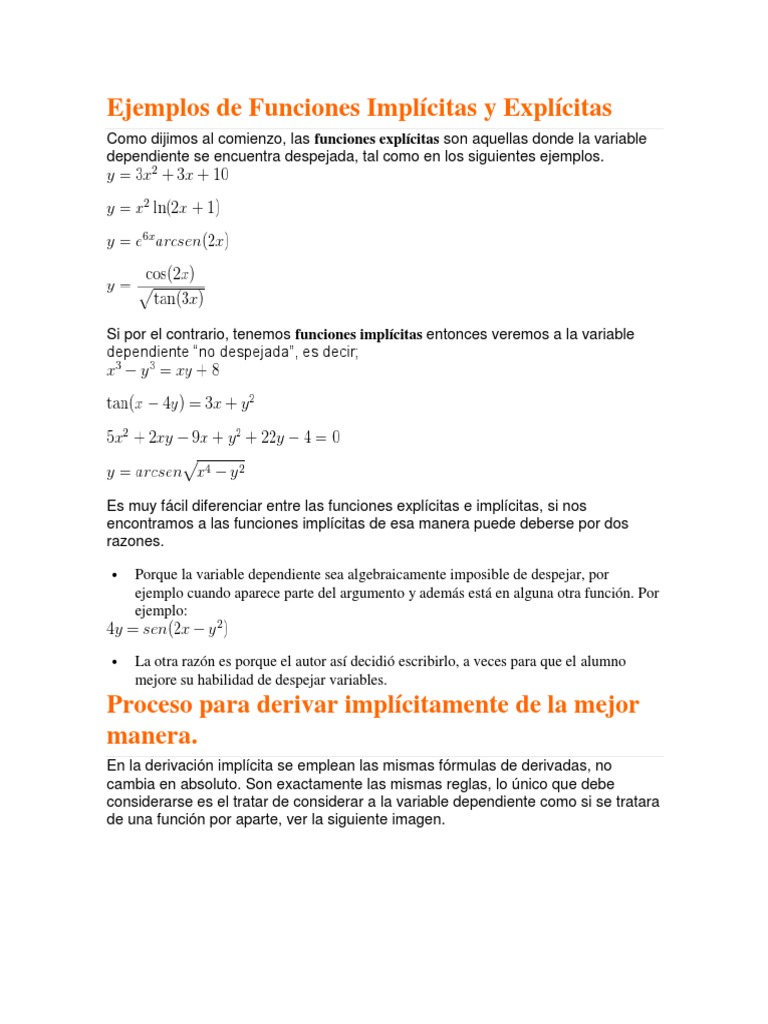 Ejemplos de Funciones Implícitas y Explícitas | PDF | Derivado | Función (Matemáticas)