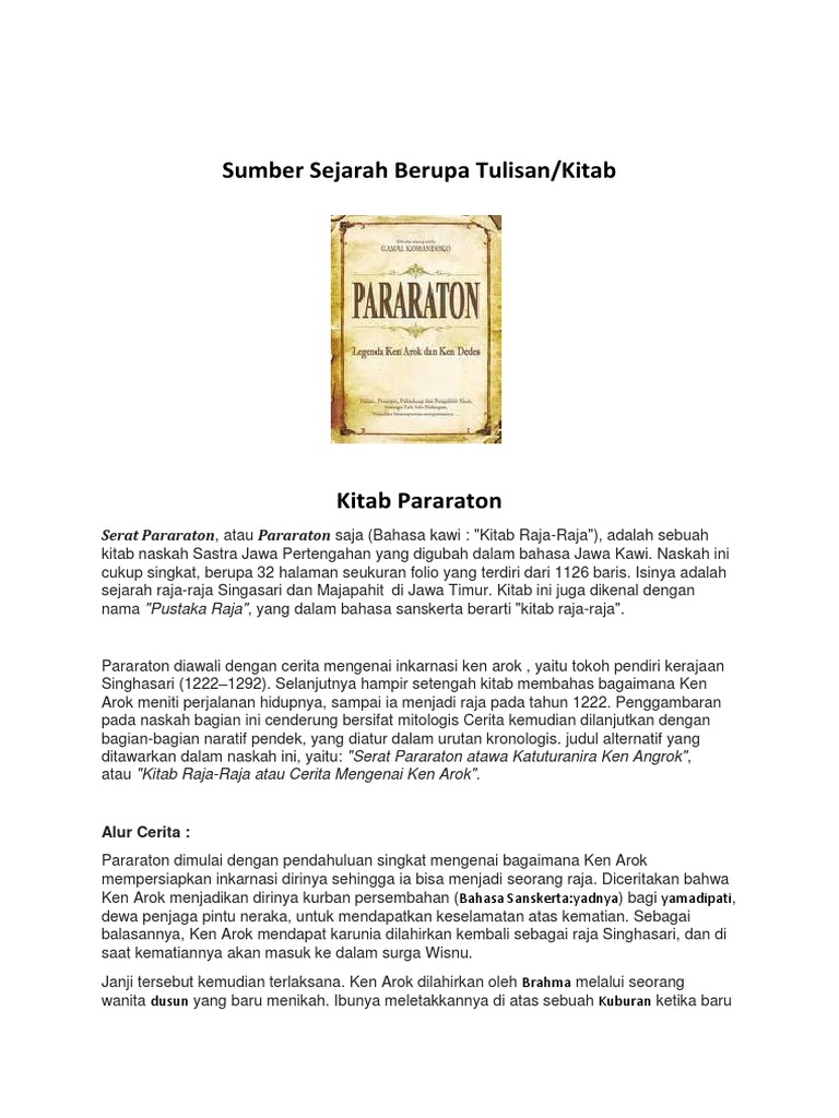 Sumber Sejarah Kitab Pararaton | PDF