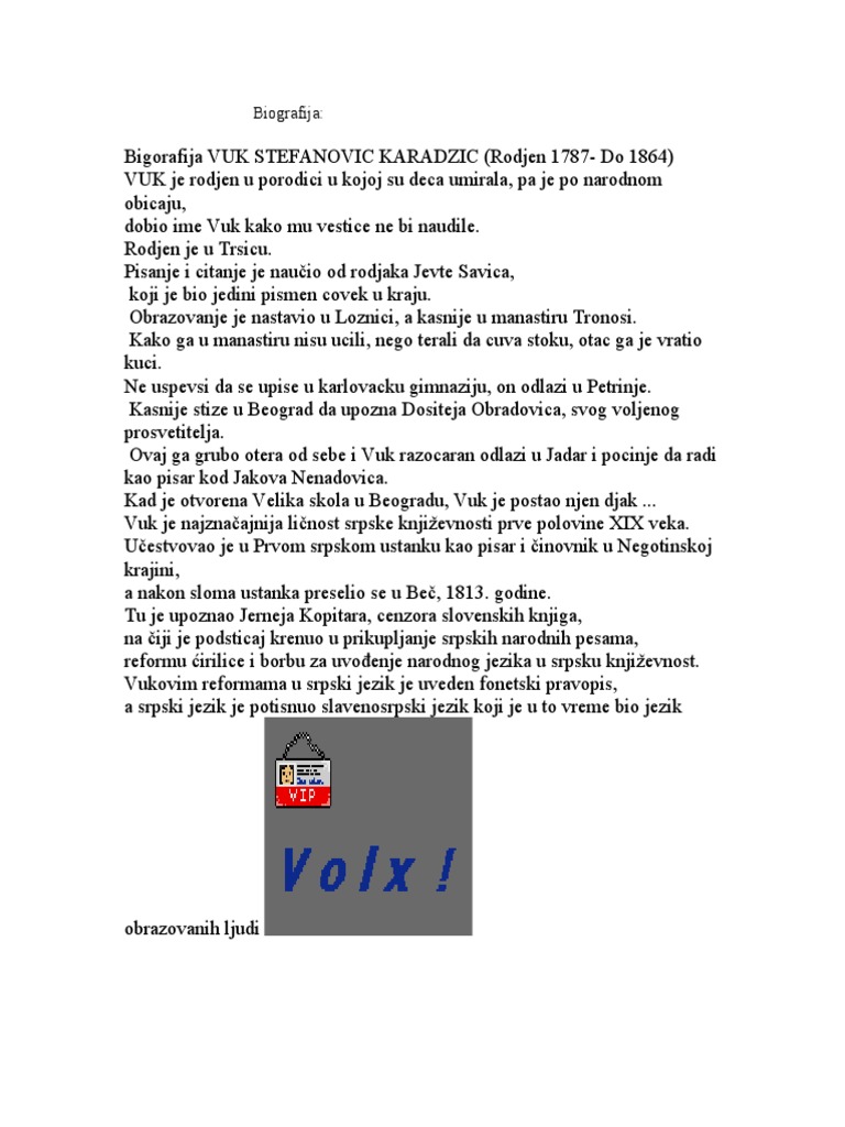 Vuk Stefanovic Karadzic Biografija | PDF