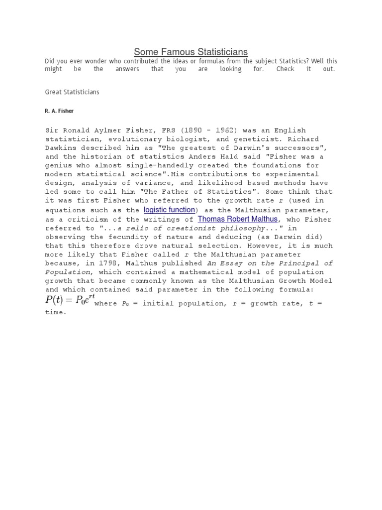 Some Famous Statisticians | PDF | Probability And Statistics ...