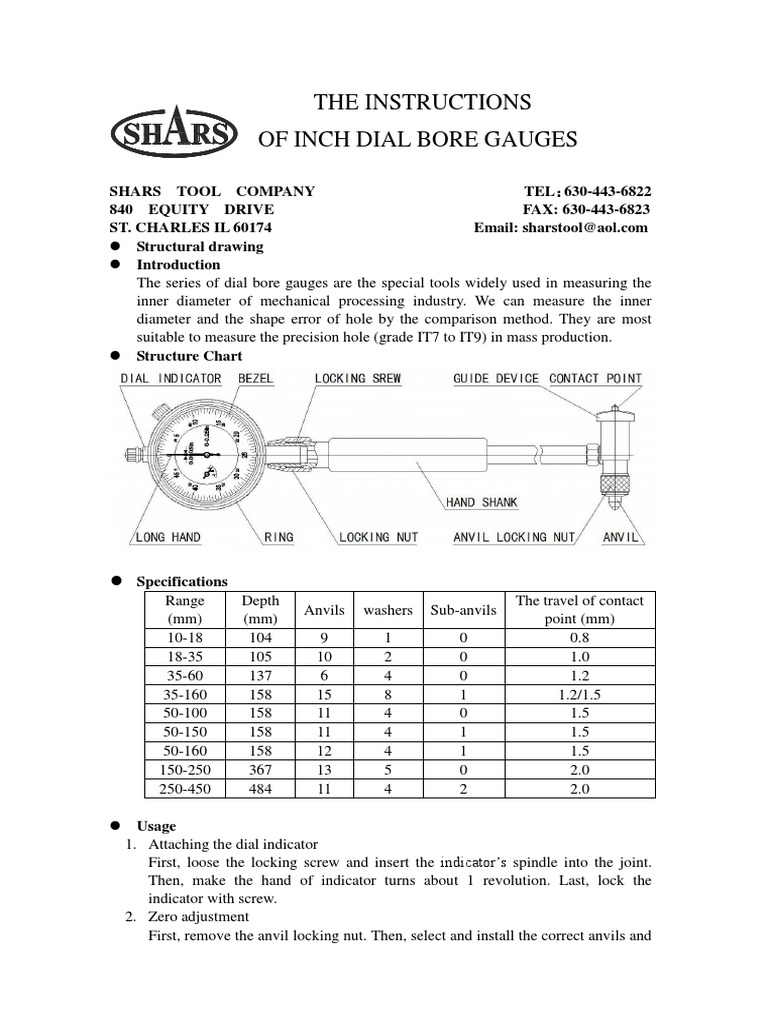 Shars Dial Bore Gauges | PDF | Equipment | Tools