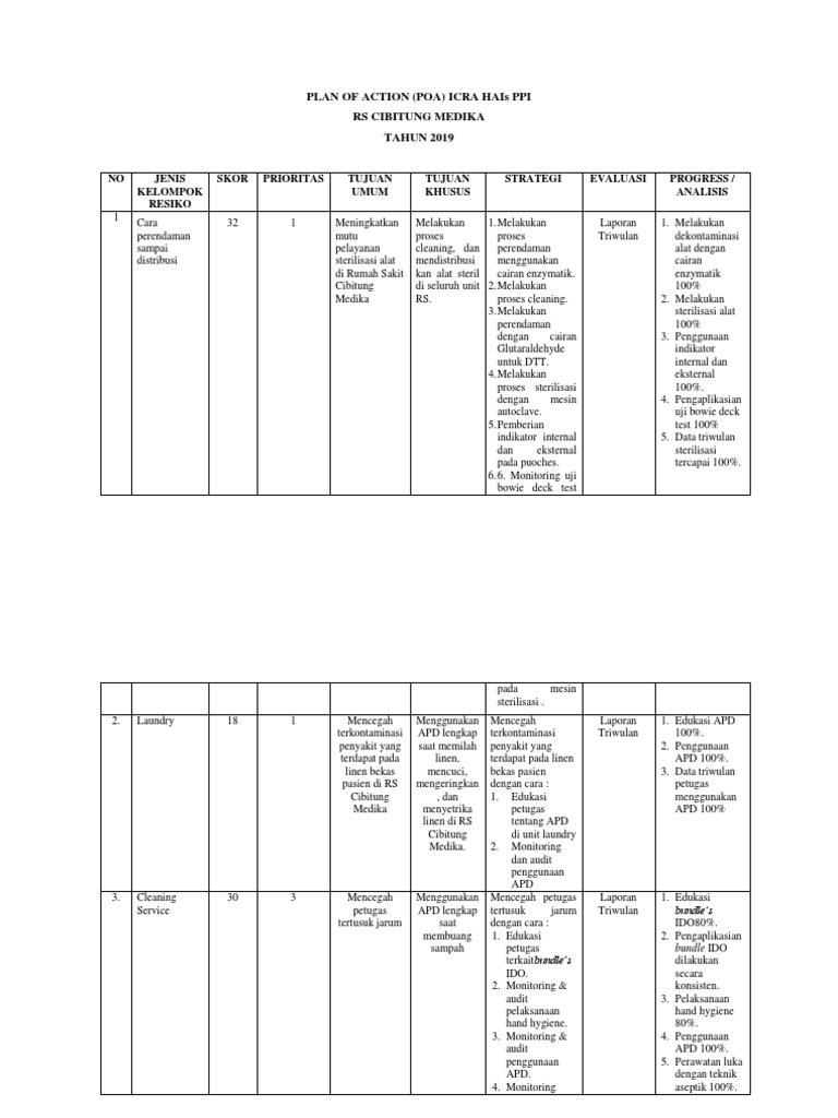 Rencana Aksi ICRA HAIs PPI 2019 | PDF