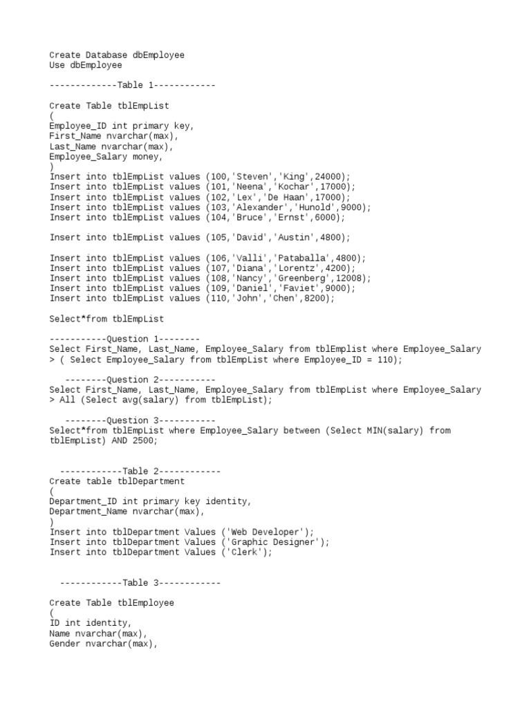 SQL Server Employee Database Task | PDF | Databases | Information Science