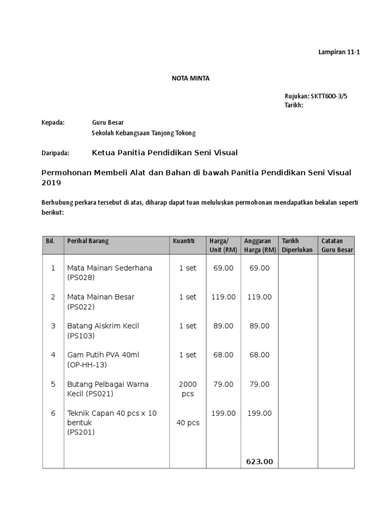Nota Minta Panitia PSV Adnan | PDF