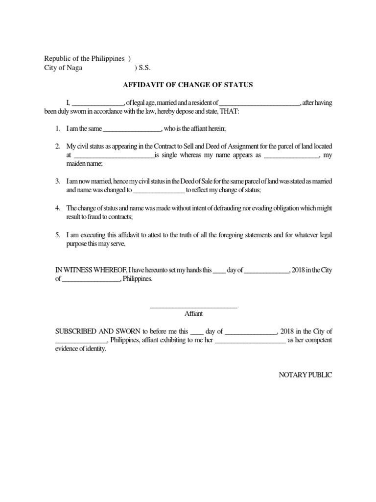 Affidavit of Change of Status | PDF