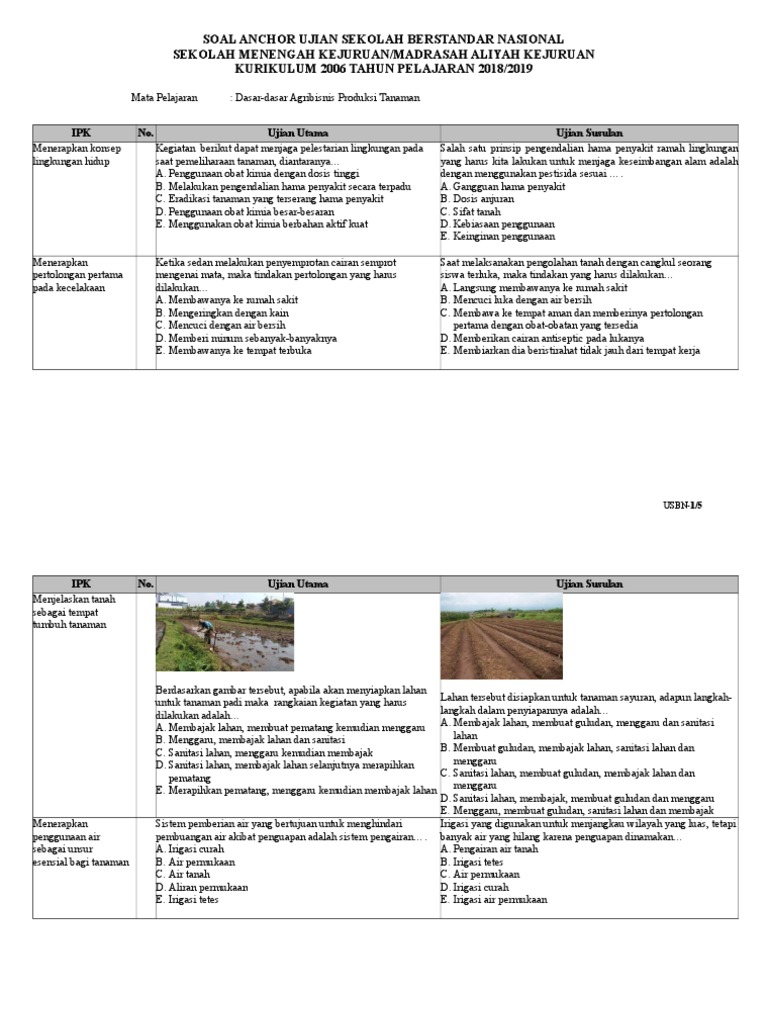 66-Soal Anchor USBN Dasar-Dasar Agribisnis Produksi Tanaman-K06-10 Soal | PDF