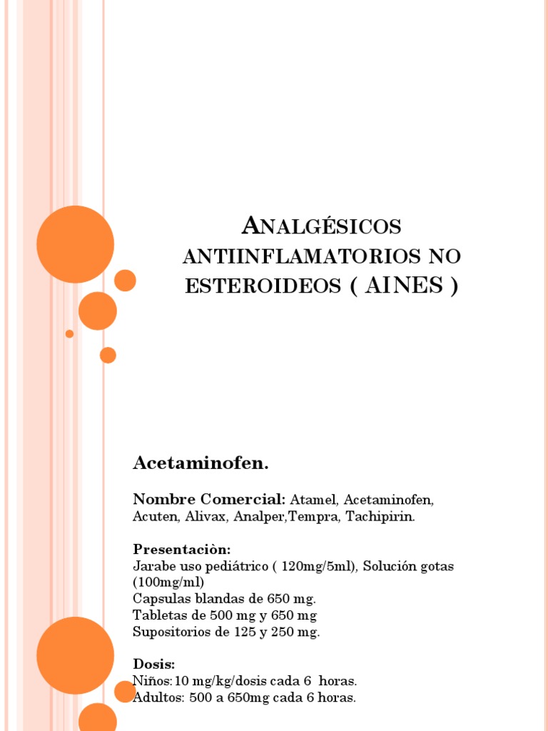 Guía de AINEs: Presentaciones y Dosis | PDF | Cocina, comidas y vino ...
