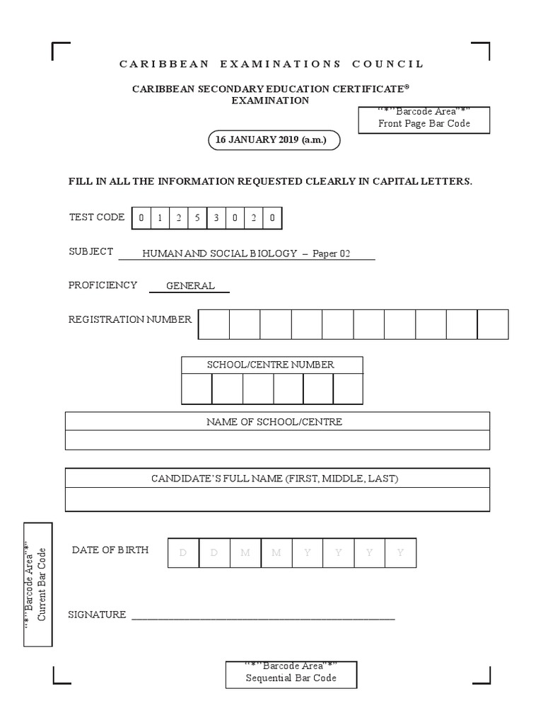 HSB January 2019 Paper 2 | PDF | Central Nervous System | Barcode