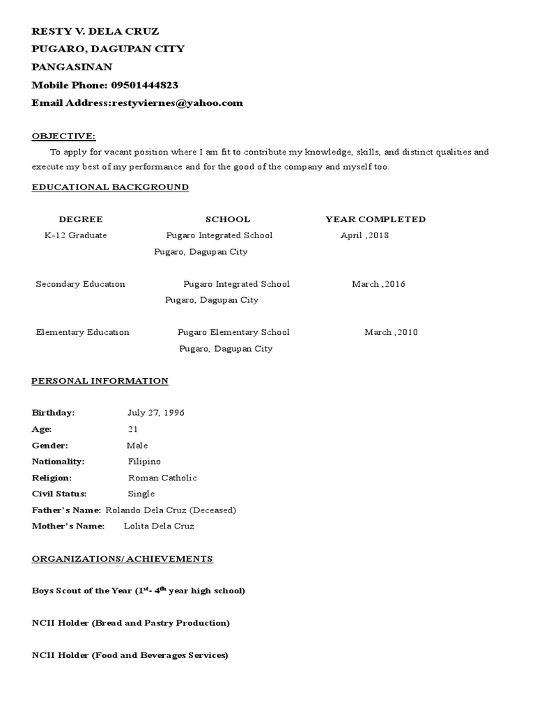 Resty V. Dela Cruz Pugaro, Dagupan City Pangasinan Mobile Phone ...