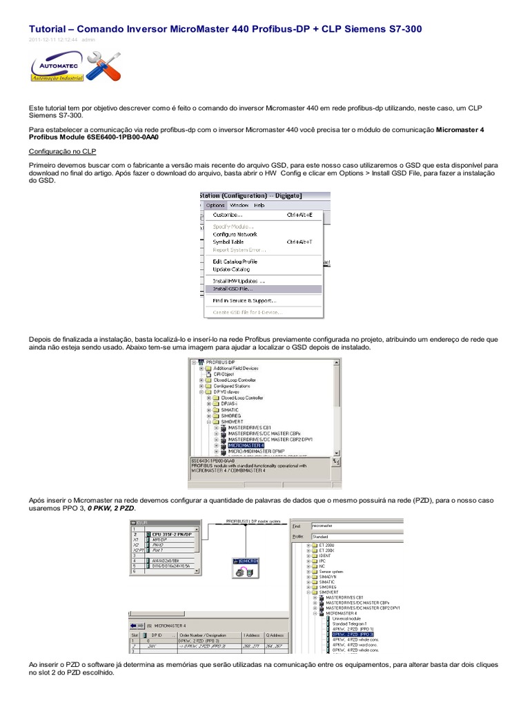 Tutorial - Comando Inversor Micromaster 440 Profibus-Dp + CLP Siemens ...