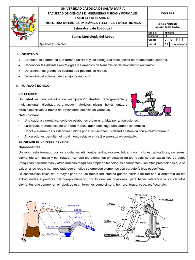 Lab Nº1 - Morfología Del Robot - 2019 - Impar PDF | PDF | Robot | Robótica