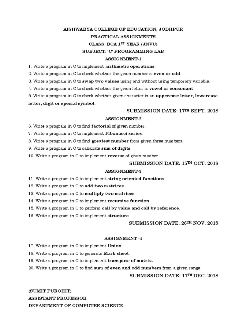C Assignments 2018 | PDF