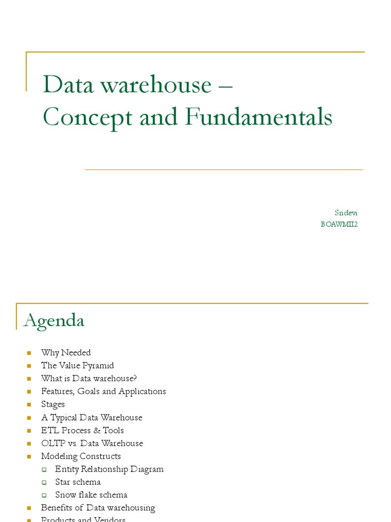 Data Warehouse - Concept and Fundamentals: Sridevi | PDF | Data ...