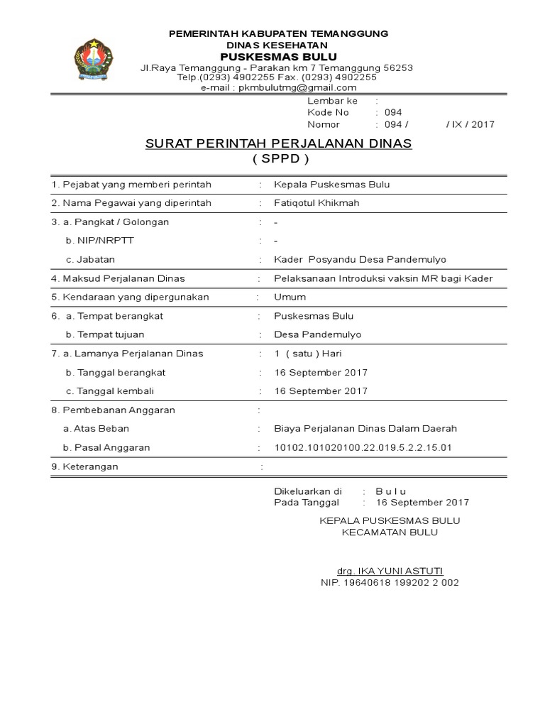 SPPD Desa Ngimbrang | PDF