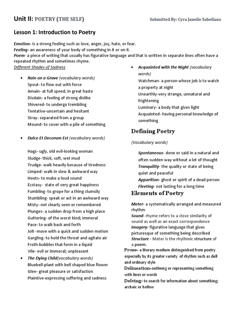 Introduction to Poetry and Self-Expression | PDF | Metre (Poetry) | Poetry