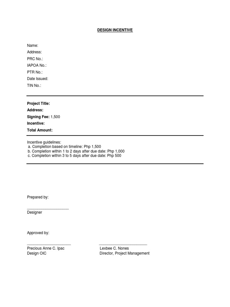 Design Incentive Form PDF | PDF