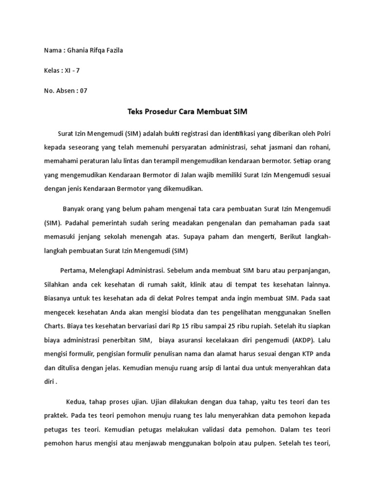 Teks Prosedur Cara Membuat Sim | PDF