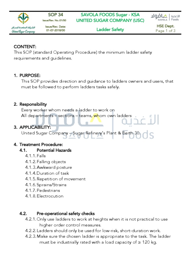 SOP-34 Ladders Safety | Ladder | Nature