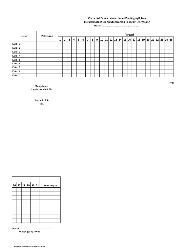 Checklist Lemari Pendingin | PDF