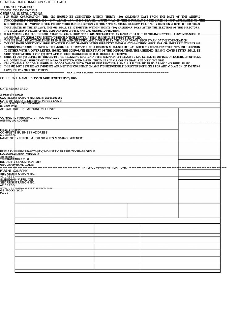 2019 General Information Sheet for Corporations | PDF | Stocks ...