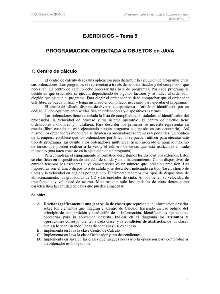 Ejercicios de POO | PDF | Programa de computadora | Programación