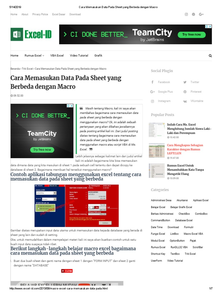 Cara Memasukan Data Pada Sheet Yang Berbeda Dengan Macro | PDF