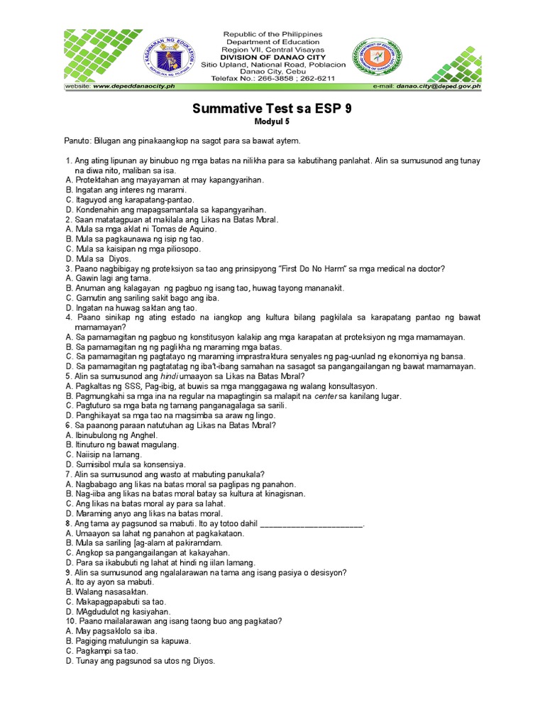 Summative Test With Ans. Key (MODYUL 5) | PDF