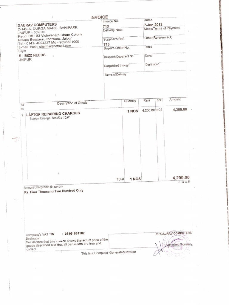 Warranty Bill Format | PDF