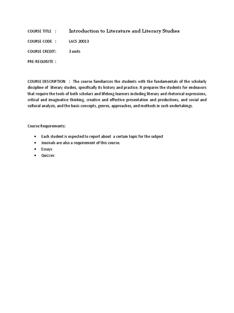 Introduction to Literary Studies: An Overview of the Key Concepts ...