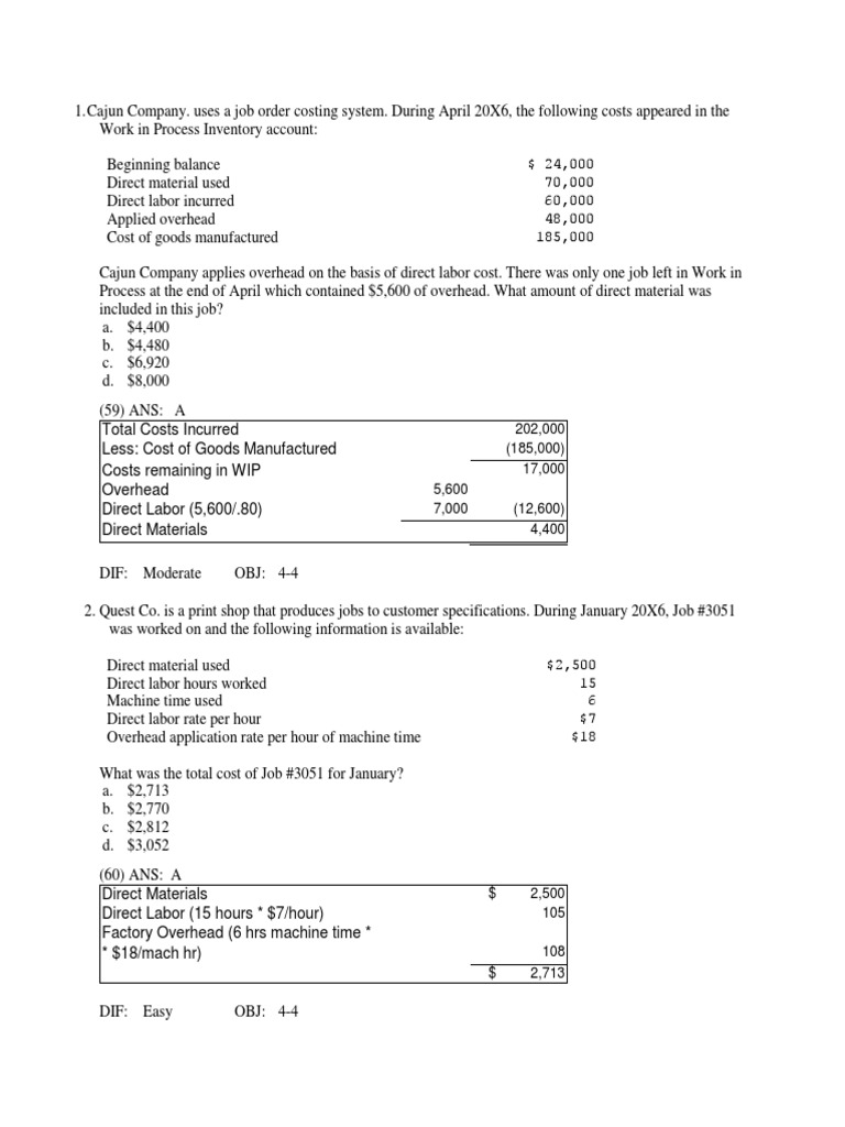 A04 - Chapter 5 Job Order Costing (Problems) | Cost | Human Resources