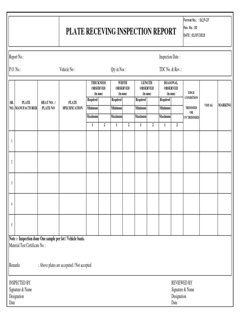 Plate Inspection Report | PDF | Nature