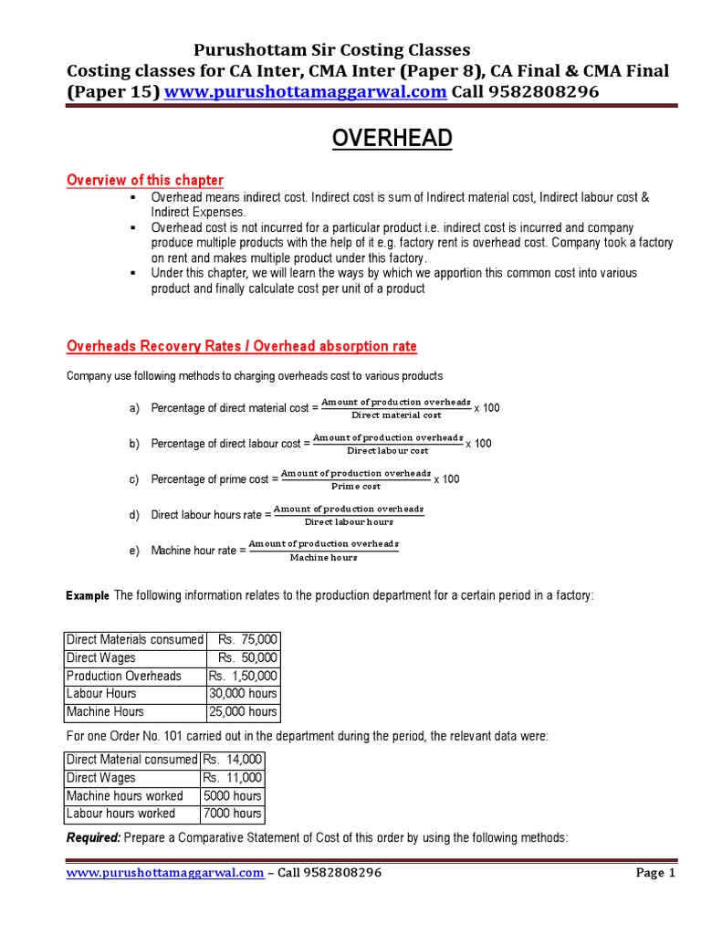 Overhead Costing and Recovery Methods | PDF | Depreciation | Cost
