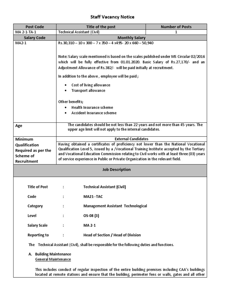 Technical Assistant (Civil) Vacancy | PDF | Vocational Education ...