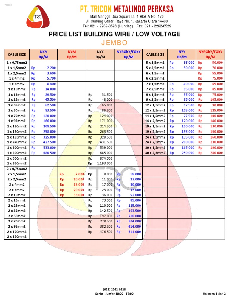 Price List Building Wire / Low Voltage: Jembo | PDF | Nature