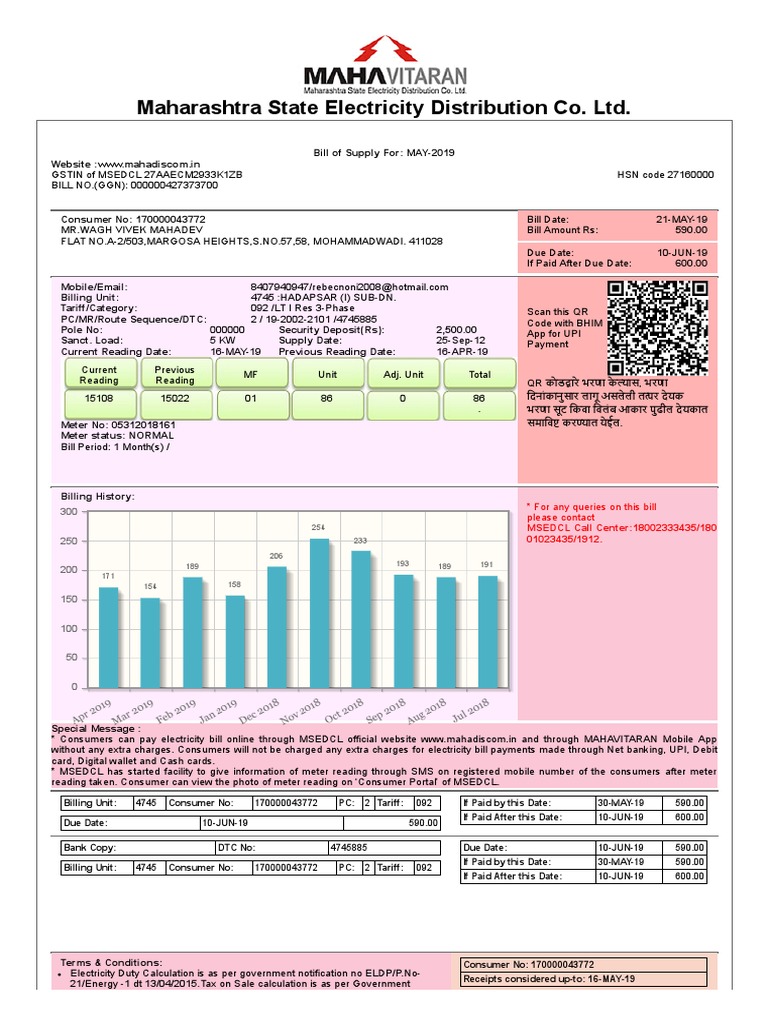 Mseb Bill | PDF | Cheque | Payments