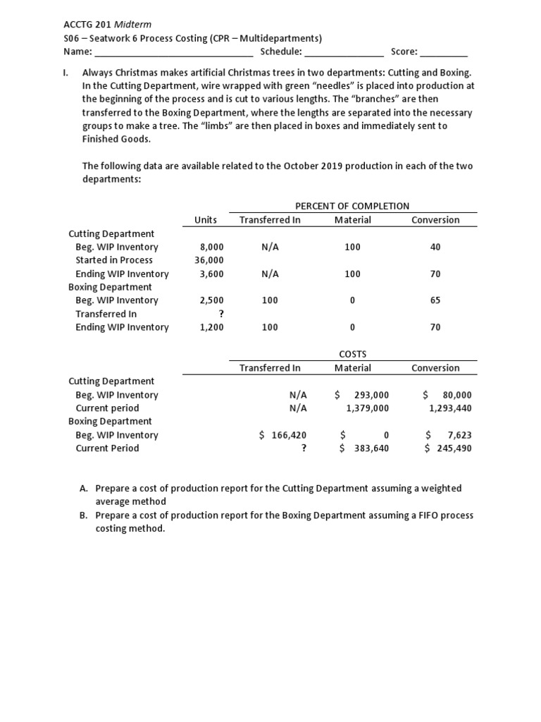 S06 - Process Costing Problems | PDF