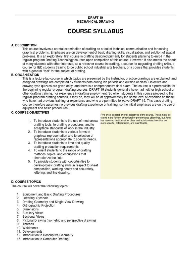 Mechanical Drafting Syllabus | PDF | Technical Drawing