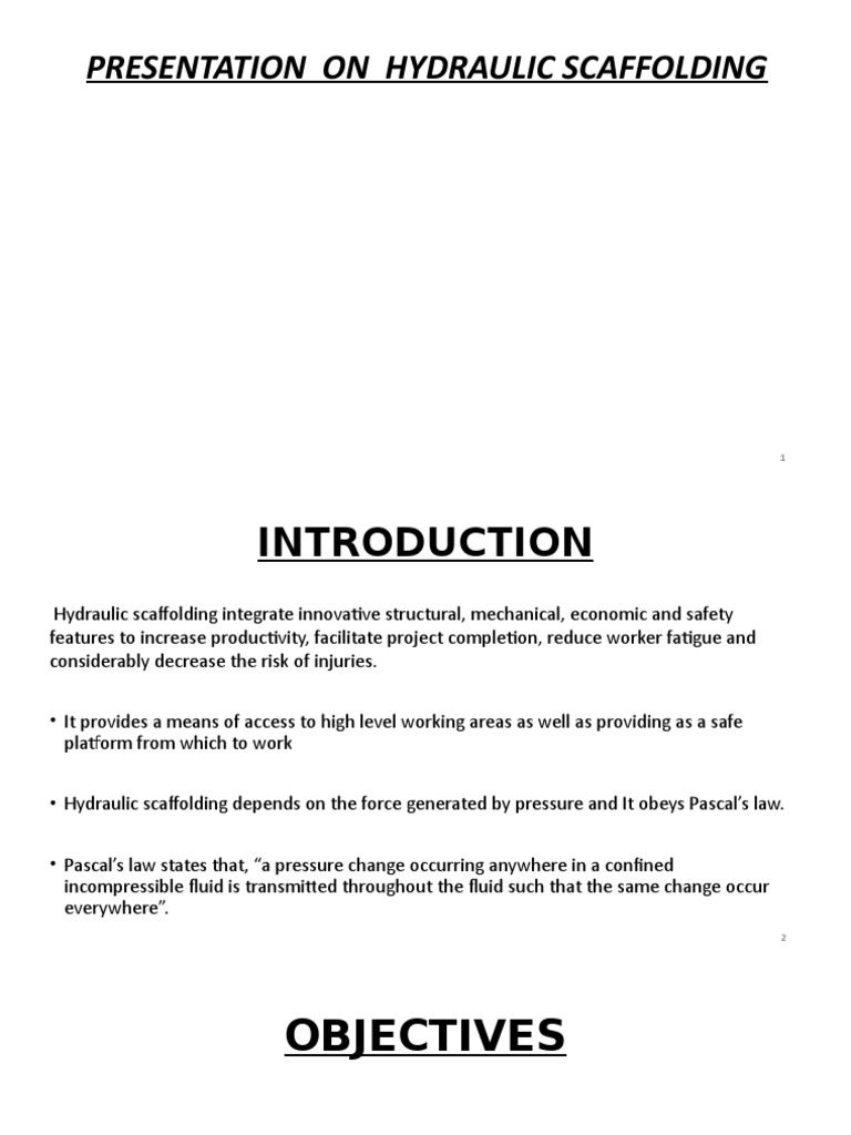 Hydraulic Scaffold | PDF | Pressure | Scaffolding
